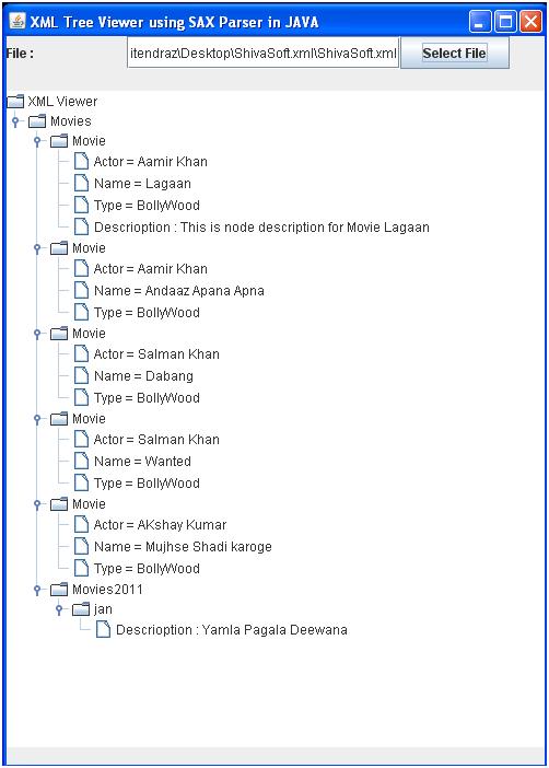 XML Tree Viewer Using SAX Parser In JAVA With Jtree JFileChooser Component Of Swing Home