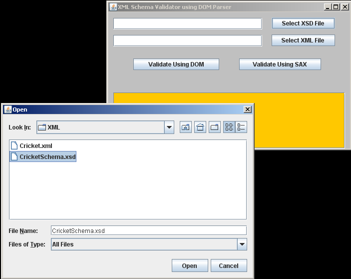 Validate Xml Schema Using Dom Parser And Sax Parser In Java Using Swing